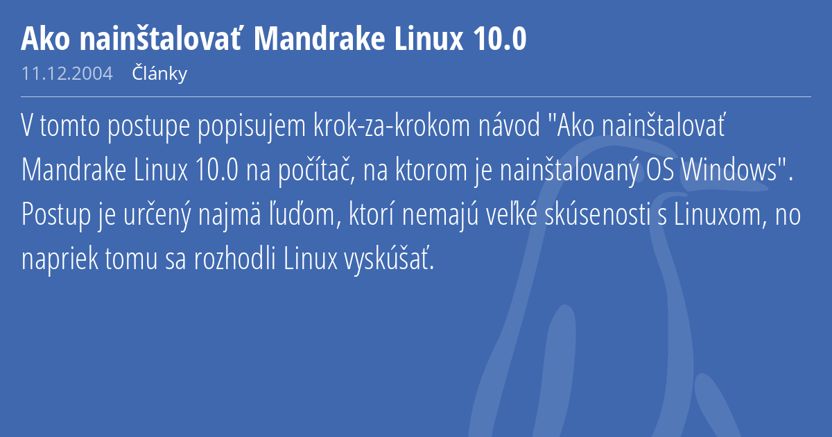 Ako nainštalovať Mandrake Linux 10.0