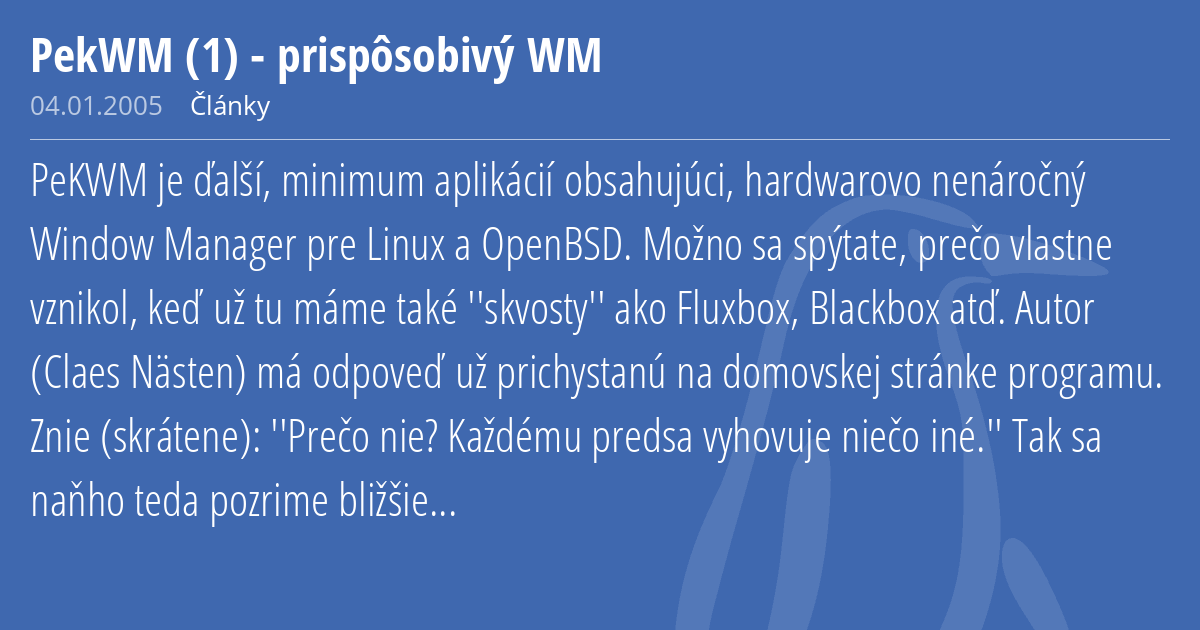 PekWM (1) - prispôsobivý WM