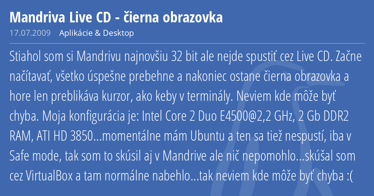 Mandriva Live CD - čierna obrazovka