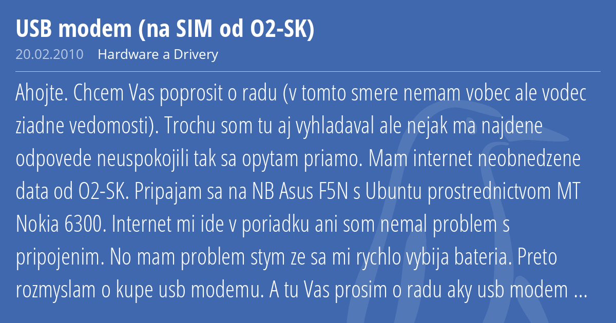 USB modem (na SIM od O2-SK)
