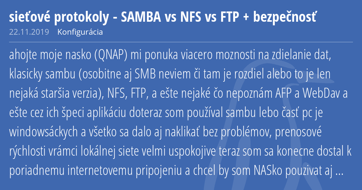sieťové protokoly - SAMBA vs NFS vs FTP + bezpečnosť