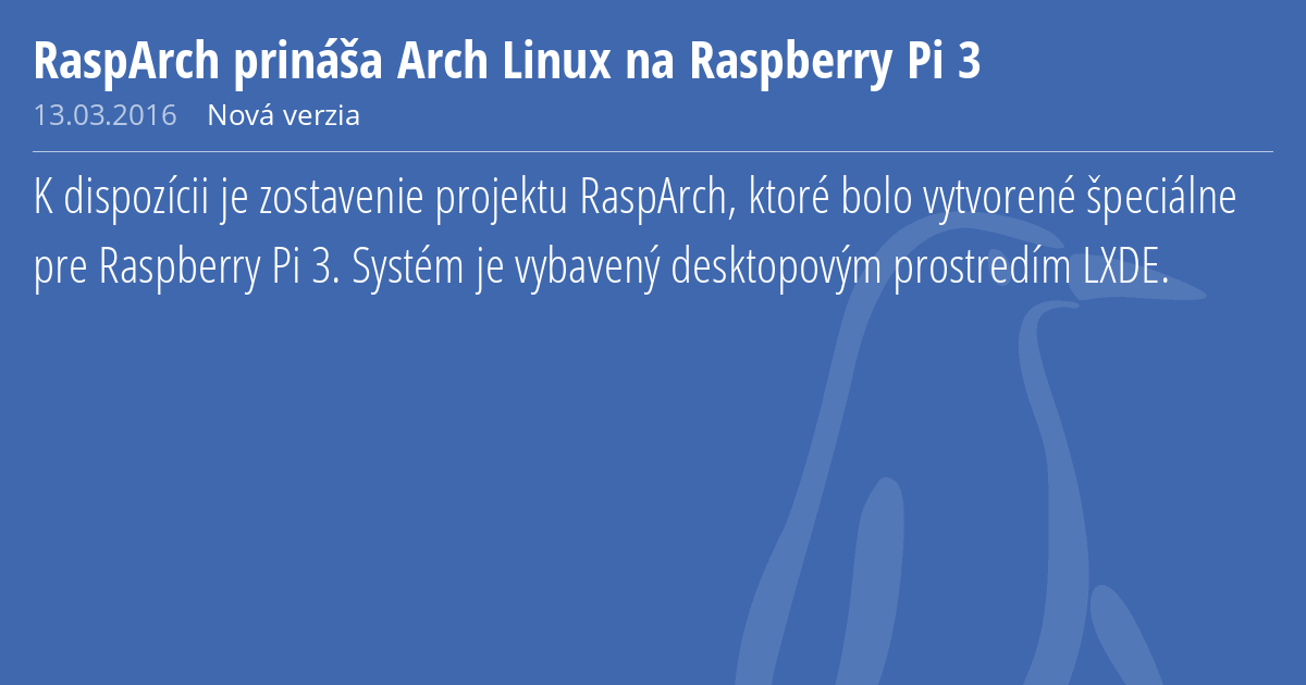 RaspArch prináša Arch Linux na Raspberry Pi 3