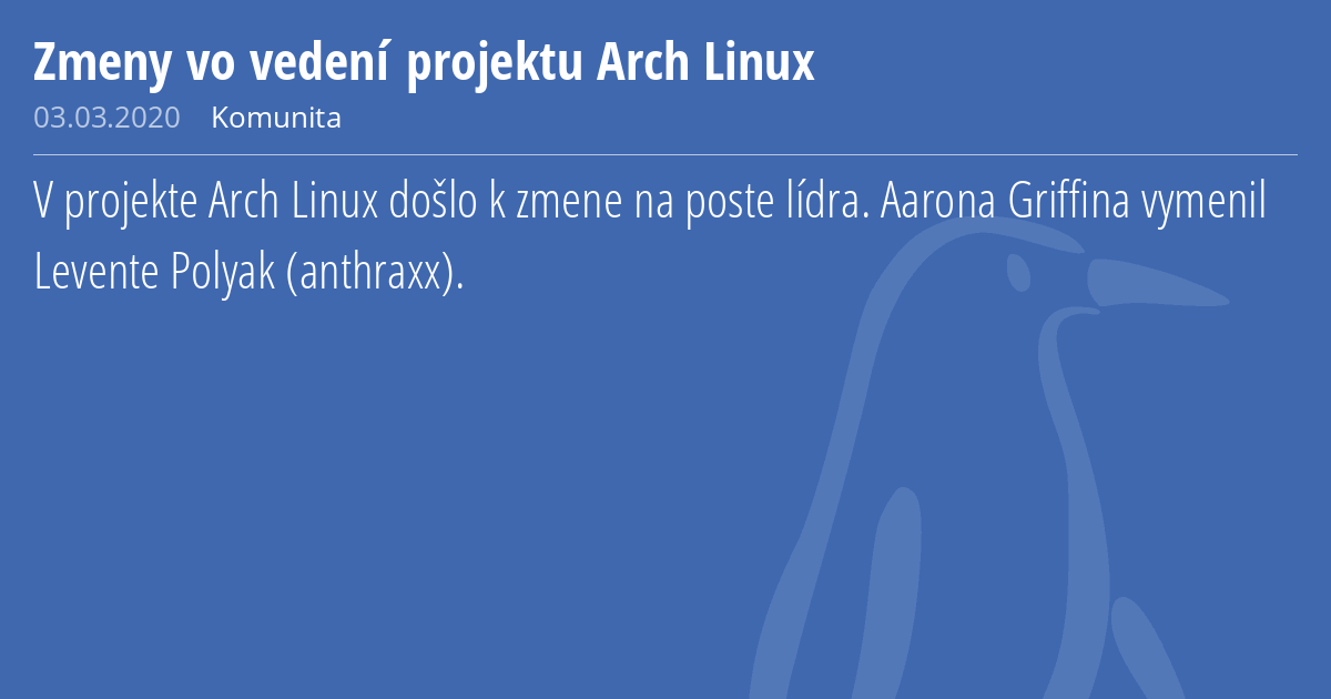 Zmeny vo vedení projektu Arch Linux