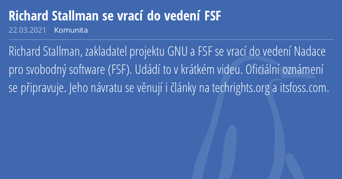 Richard Stallman se vrací do vedení FSF
