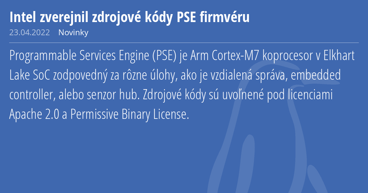 Intel zverejnil zdrojové kódy PSE firmvéru