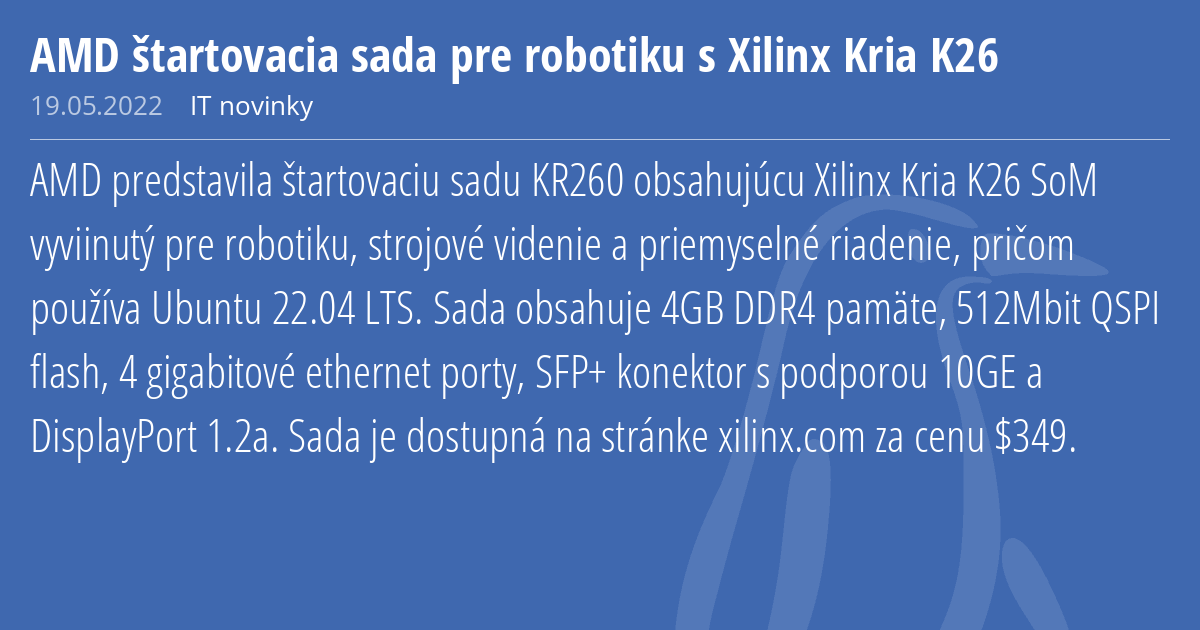 AMD štartovacia sada pre robotiku s Xilinx Kria K26