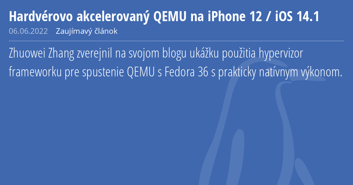 Hardvérovo akcelerovaný QEMU na iPhone 12 / iOS 14.1