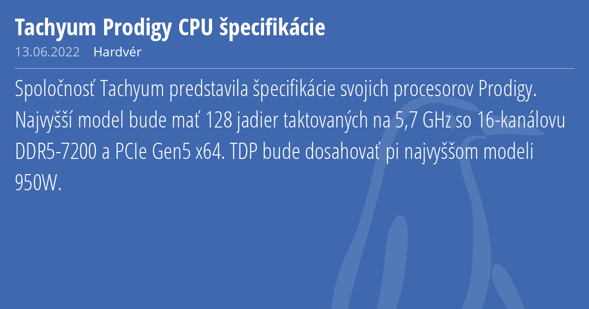 Tachyum Prodigy CPU špecifikácie