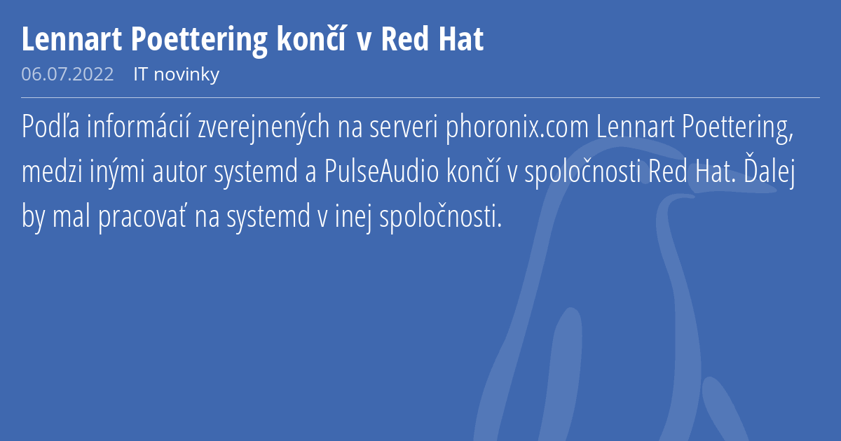 Lennart Poettering končí v Red Hat