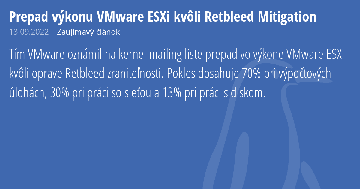 Prepad výkonu VMware ESXi kvôli Retbleed Mitigation