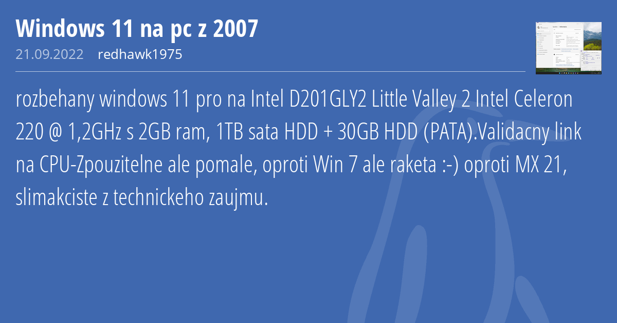 Windows 11 na pc z 2007 | LinuxOS.sk