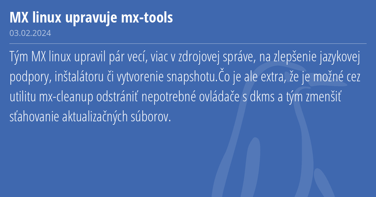 MX linux upravuje mx-tools